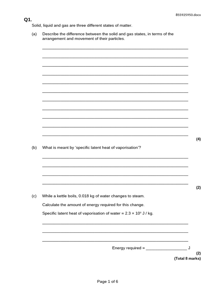 P2c.3.4.1 Specific Latent Heat PEQs MS - HT | PDF | Gases | Latent Heat