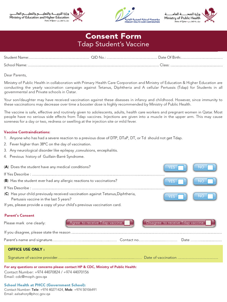 Tdap Consent Form English | PDF | Children's Health | Drugs