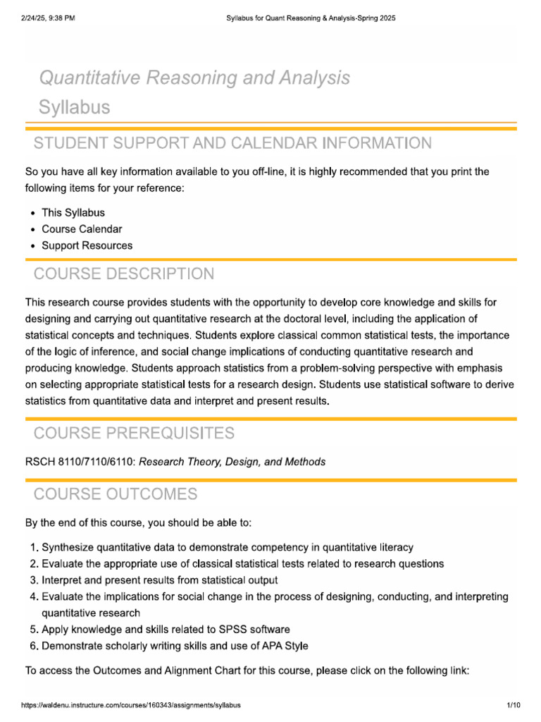 Syllabus Quant Reasoning & Analysis-Spring 2025 | PDF