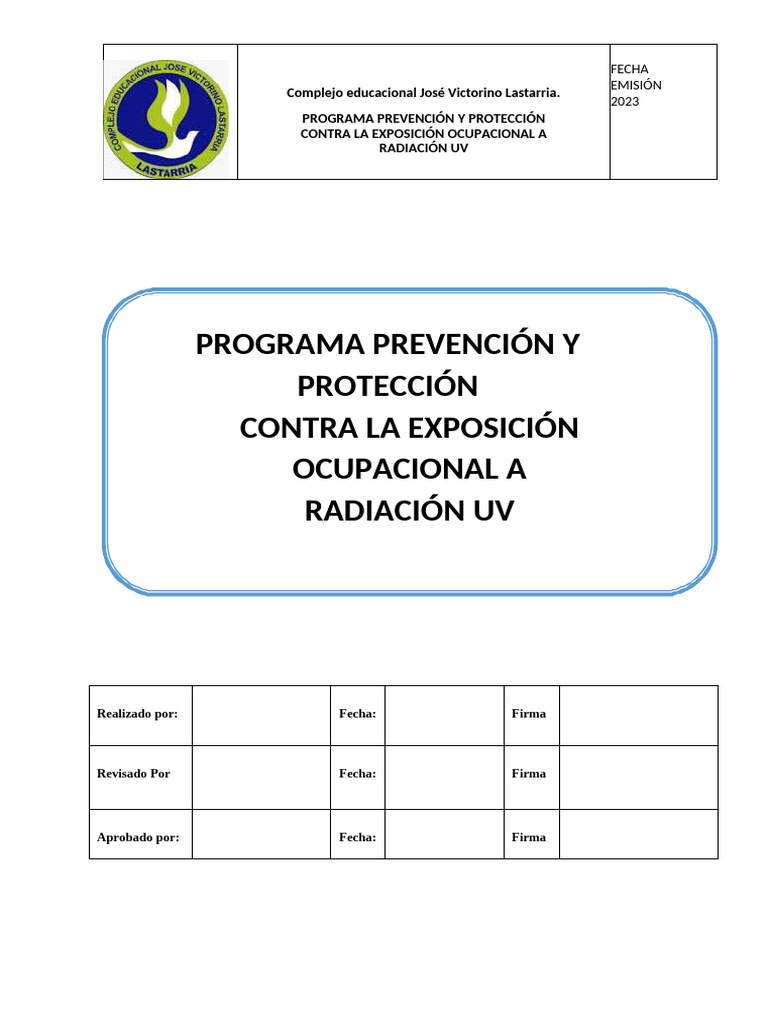 Programa Prevención y Protección Contra La Exposición Ocupacional A Radiación Uv | PDF ...