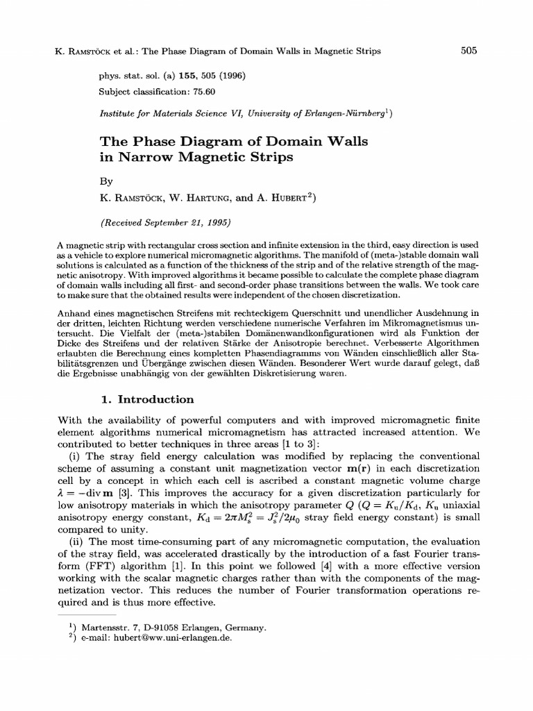 The Phase Diagram of Domain Walls in Narrow Magnetic Strips: Flamstock ...