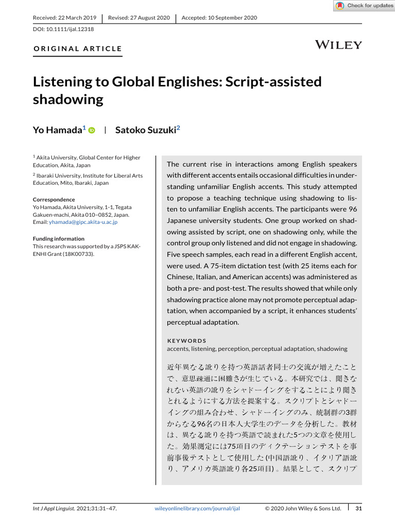 Shadowing Enhances Accent Adaptation | PDF | Accent (Sociolinguistics) | English As A Second Or ...