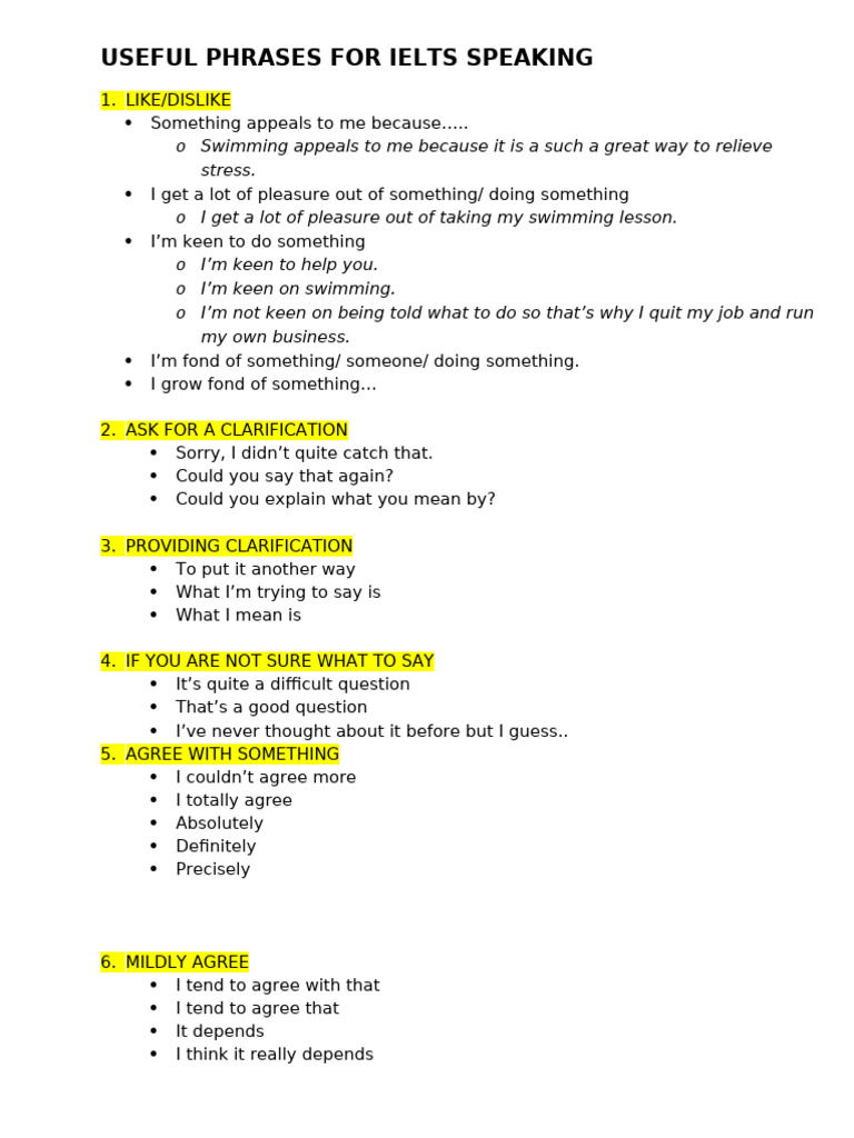 IELTS Speaking Useful Phrases Guide | PDF