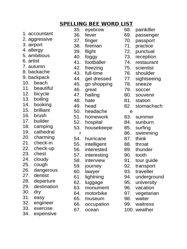 Spelling Bee Word List for Students | PDF
