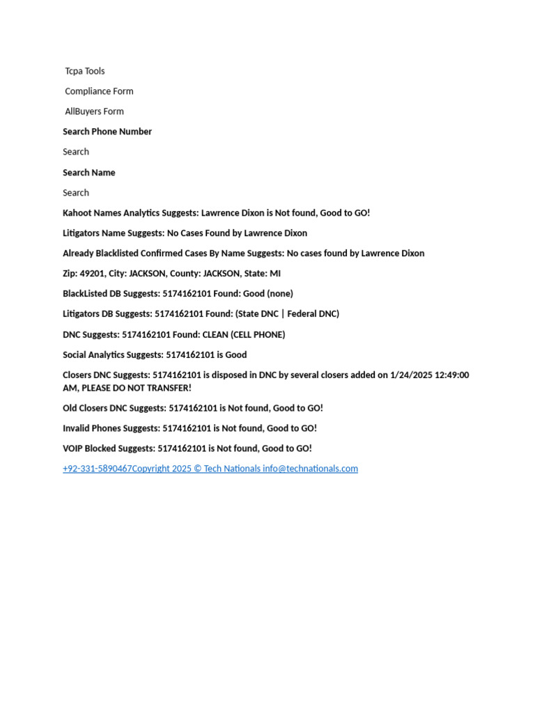Tcpa Tools Compliance Form Allbuyers Form: +92-331-5890467 2025 © Tech ...