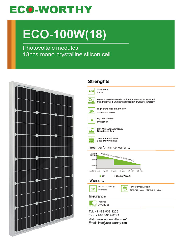 100W 12V Solar Panel Specifications | PDF | Solar Panel | Electronics