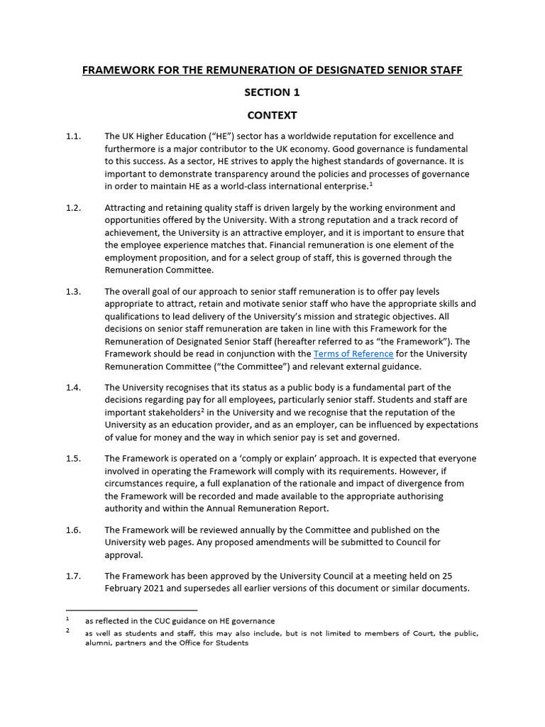 Senior Staff Remuneration Framework March 2023 | PDF | Governance | Salary