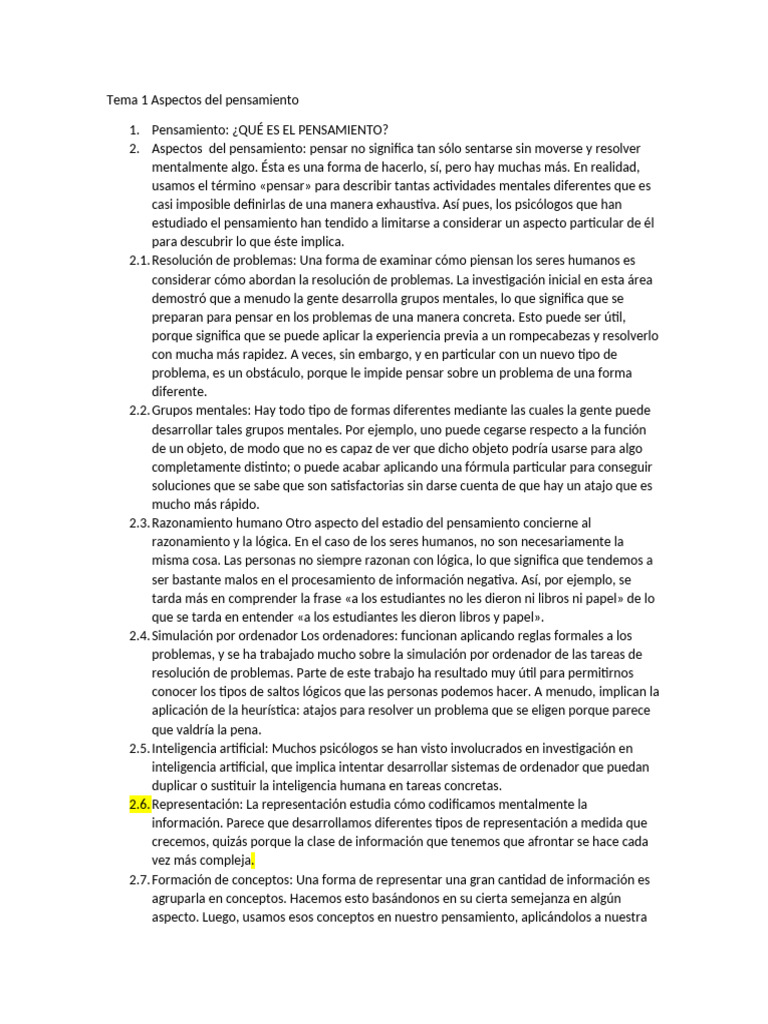 Tema 1 Aspectos Del Pensamiento | PDF | Pensamiento | Inteligencia
