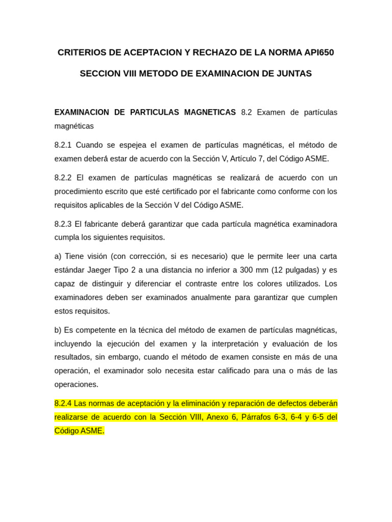Criterios De Aceptacion Y Rechazo De La Norma Api650 Pdf