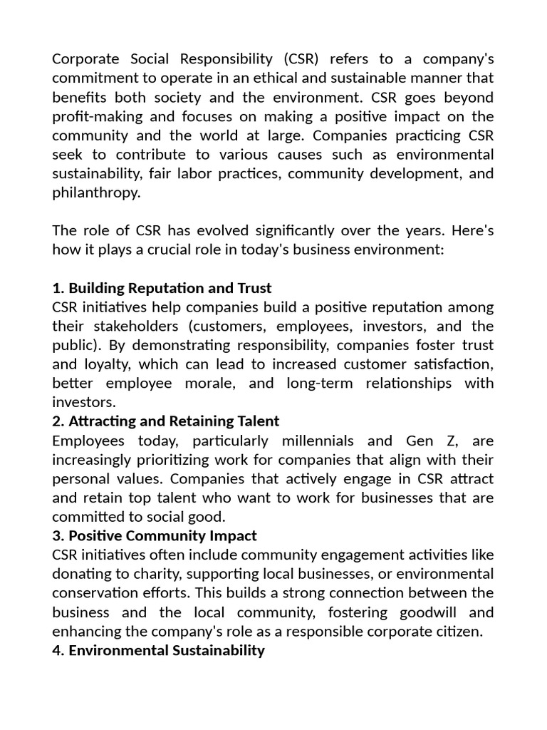 Importance of Corporate Social Responsibility | PDF | Corporate Social Responsibility | Natural ...