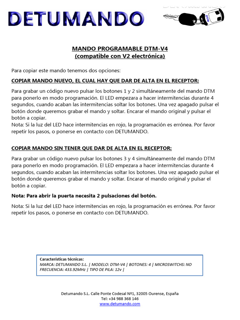 Instrucciones Mando DTM-V4 | PDF