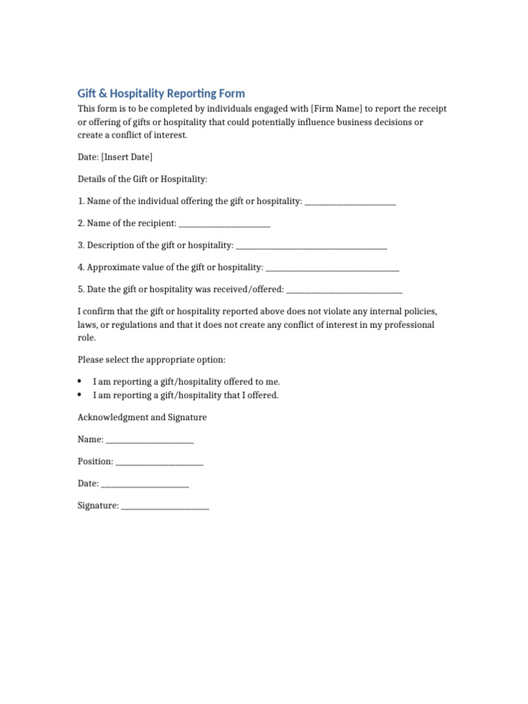 Gift & Hospitality Reporting Form | PDF