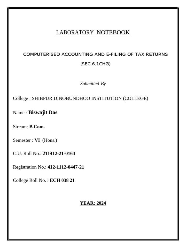 Laboratory Notebook Cover Page - Computerised Accounting and E-Filing of Tax Returns (Sec 6.1chg ...