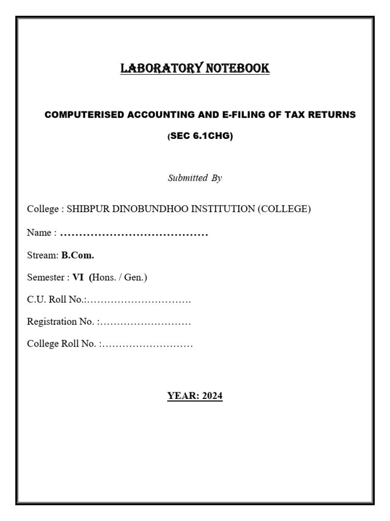 Laboratory Notebook Cover Page - Computerised Accounting and E-Filing of Tax Returns (Sec 6.1chg ...