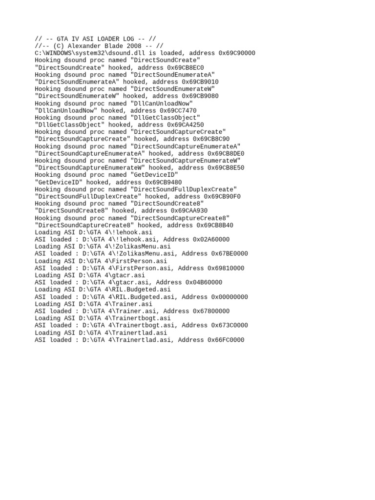 GTA IV ASI Loader Log Overview | PDF