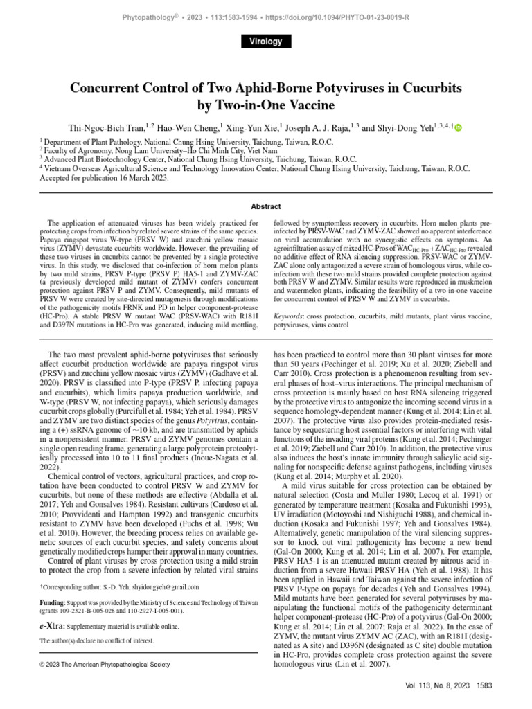 Concurrent Control of Two Aphid-Borne Potyviruses in Cucurbits by Two ...