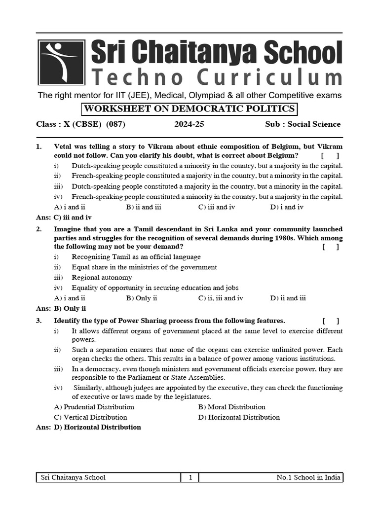Worksheet On Democratic Politics | PDF | Democracy | Political Ideologies