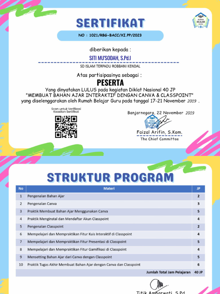 Sertifikat Canva Dan Classpoint SMSTR 1 2019 | PDF