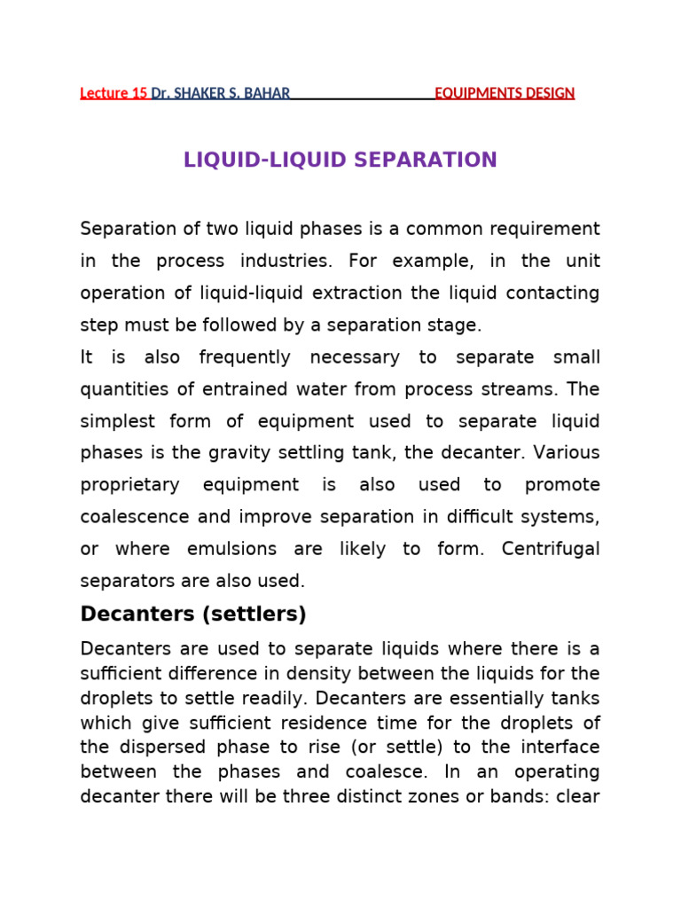 Liquid-Liquid Separation Equipment Design | PDF | Liquids | Drop (Liquid)
