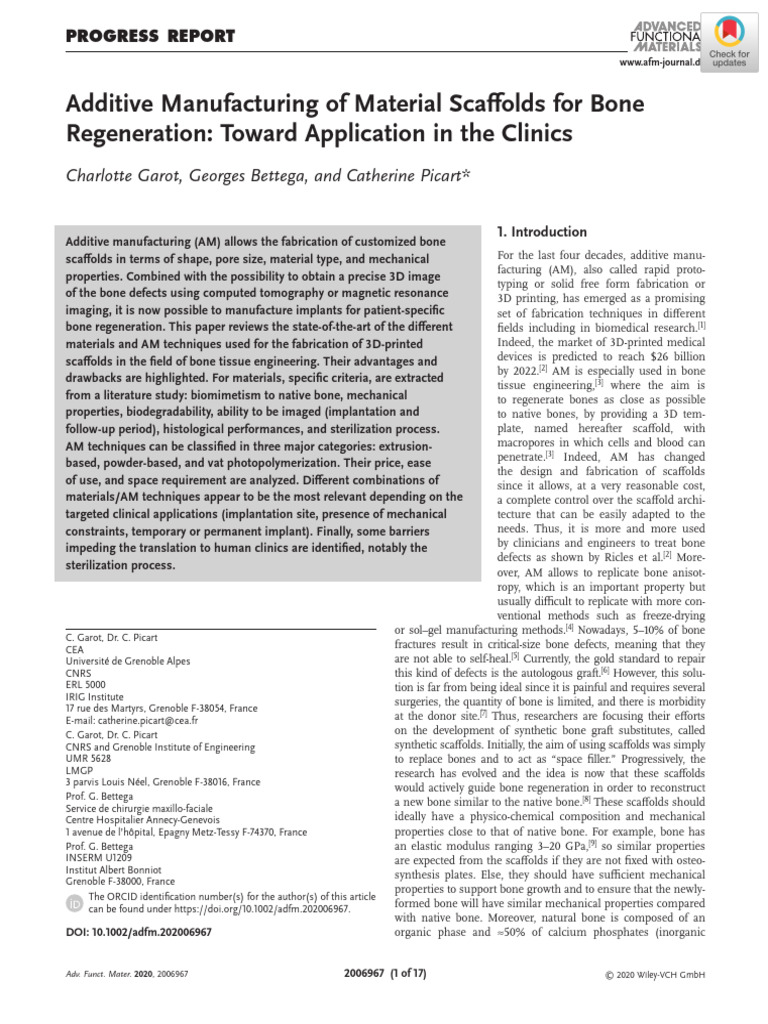 AM of Material Scaffolds for Bone Regeneration - Towards Application in ...