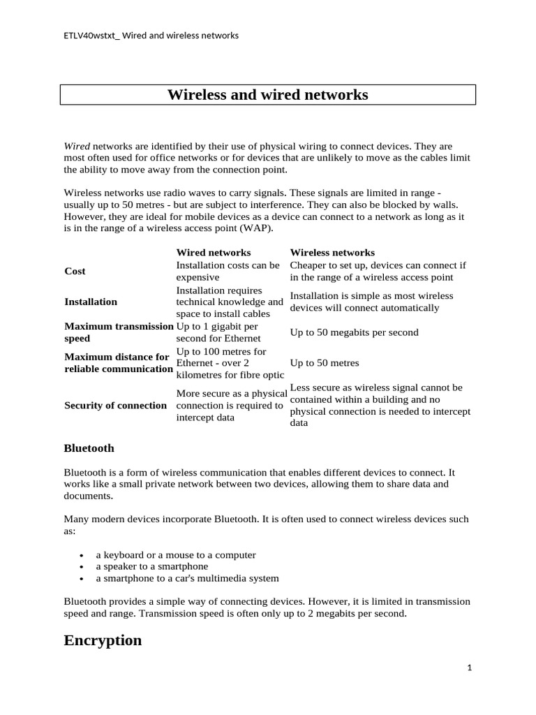 Wired vs Wireless Networks Explained | PDF | Computer Network | Encryption