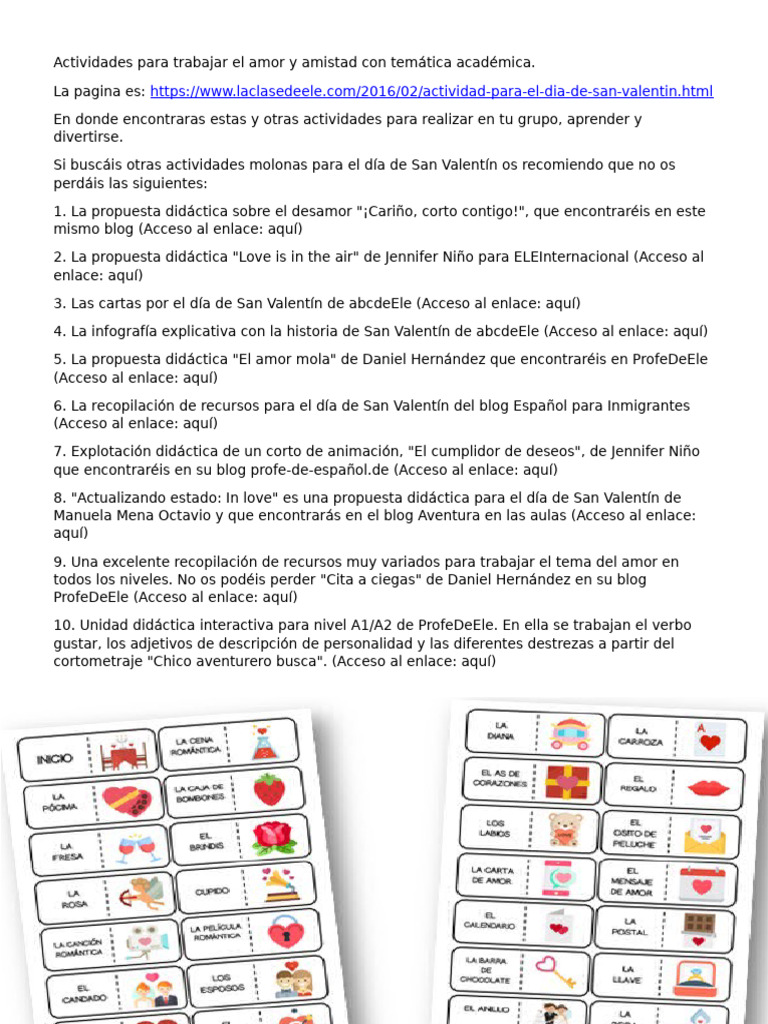 Actividades para Trabajar El Amor y Amistad Con Temática Académica ...