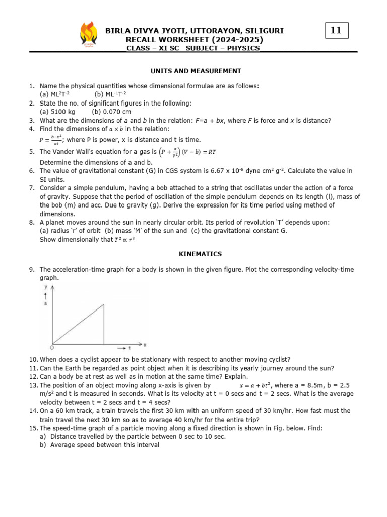 Recall Worksheet CL11 Physics (2024-25) | PDF | Thermal Expansion ...