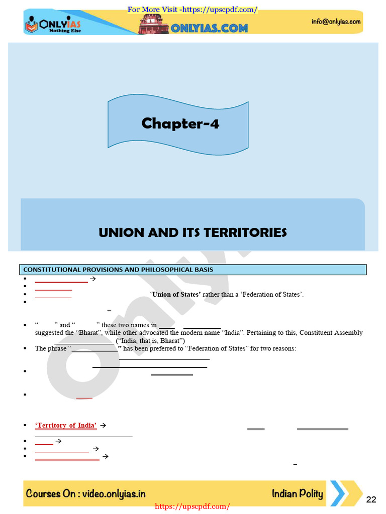 Union and Territories in India: Provisions | PDF | Government Of India ...