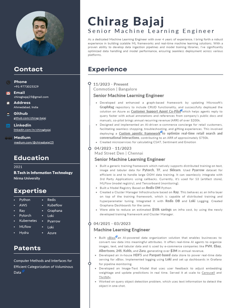 Chirag Resume - Chirag Bajaj | PDF | Deep Learning | Machine Learning