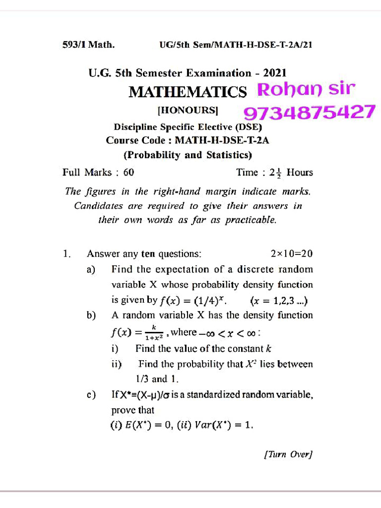 Probability Question Papers | PDF