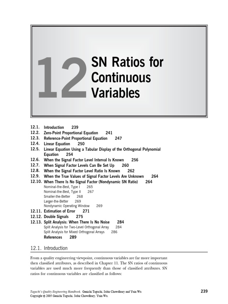 SN Ratios for Continuous Variables | PDF | Decibel | Logarithm