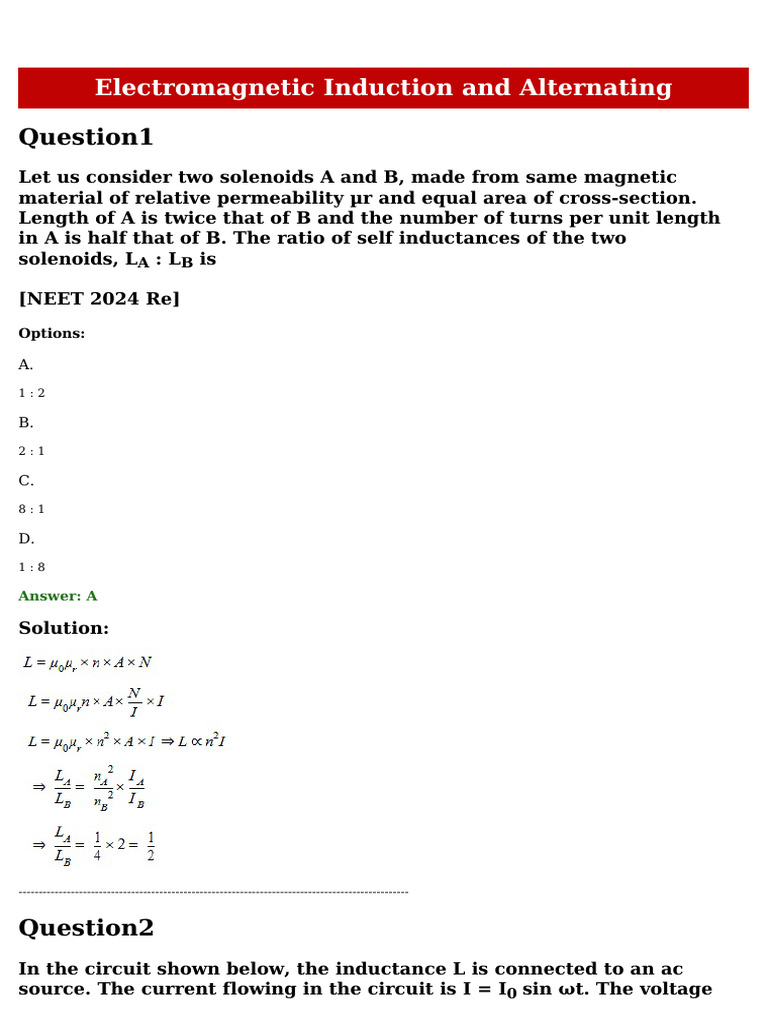 Electromagnetic Induction Concepts and Problems | PDF | Inductor | Inductance