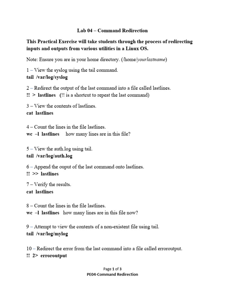 PE04-Command Redirection | PDF | Operating System Technology | Software