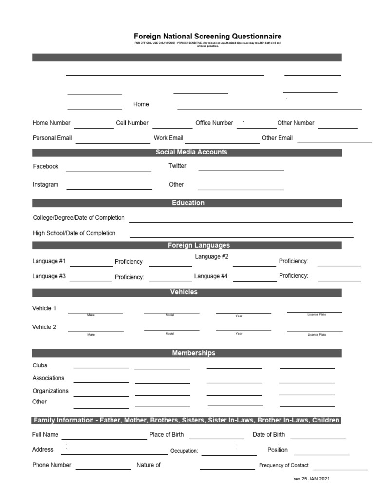Foreign National Screening Form | PDF