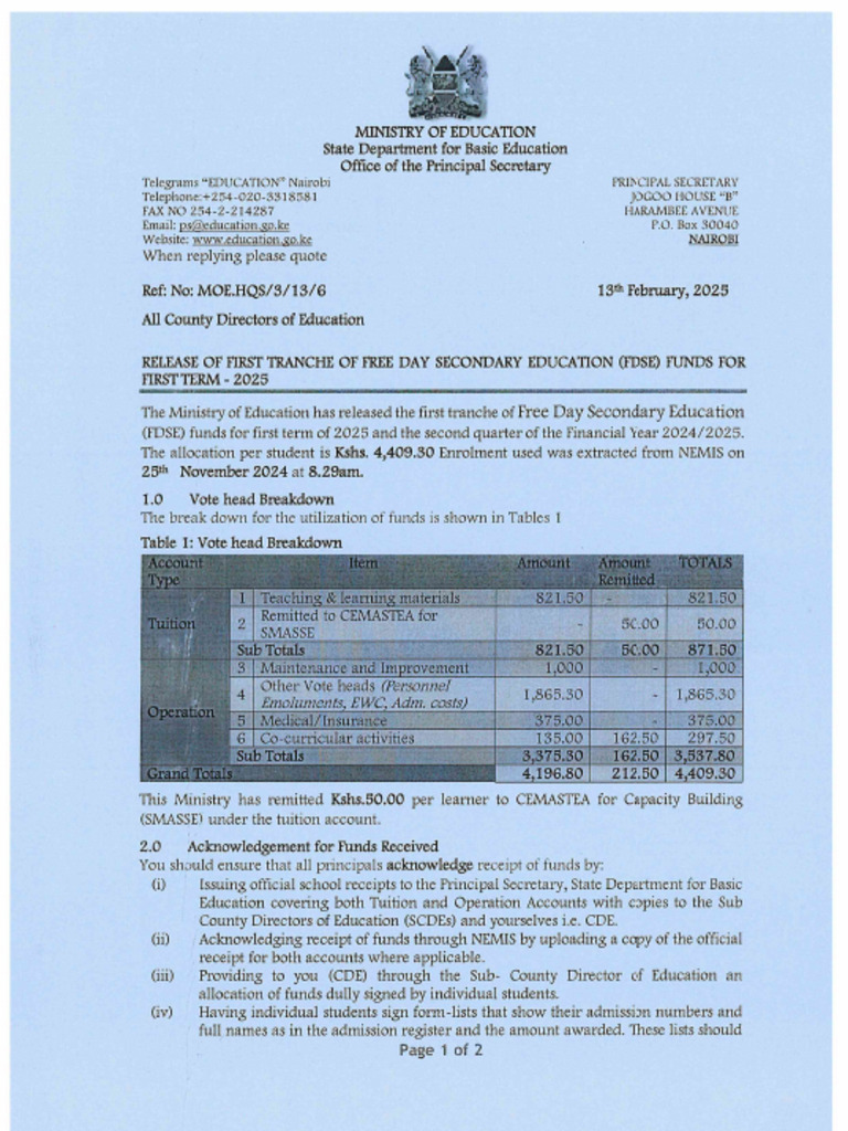 Release of First Tranche of Fdse Funds For First Term, 2025 | PDF
