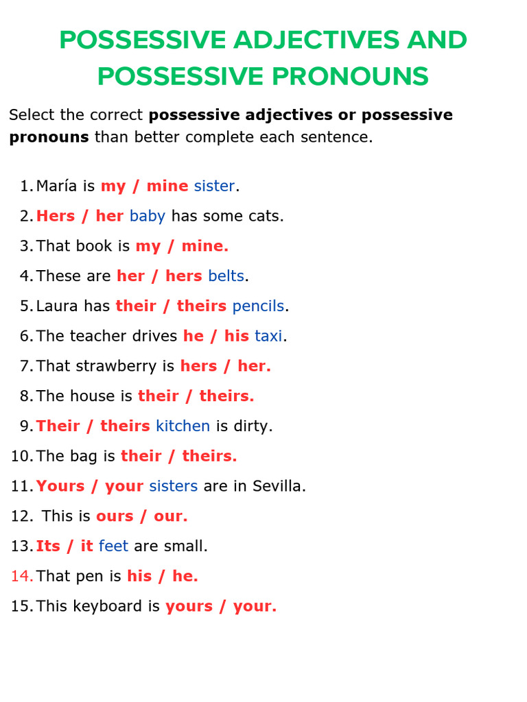 Pronombres Posesivos y Adjetivos Posesivos | PDF