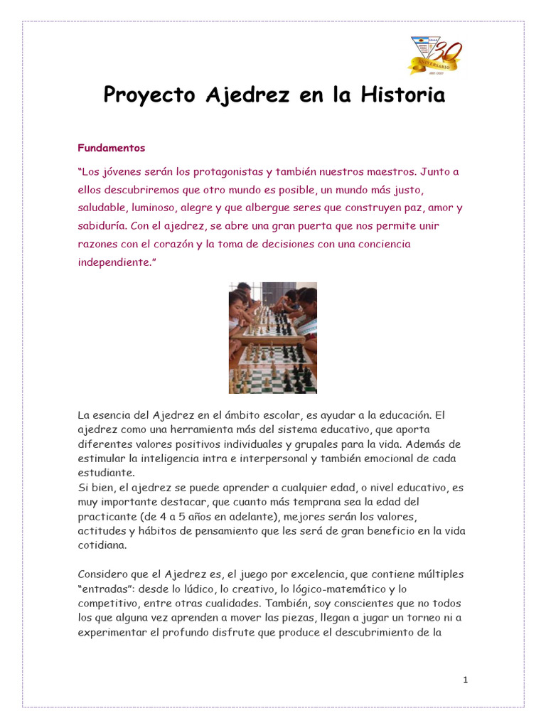 Proyecto Ajedrez Historia 2 | PDF | Enseñando | Ajedrez
