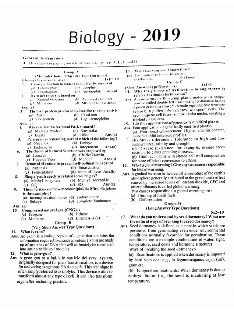JAC Class 12 2019 Biology | PDF