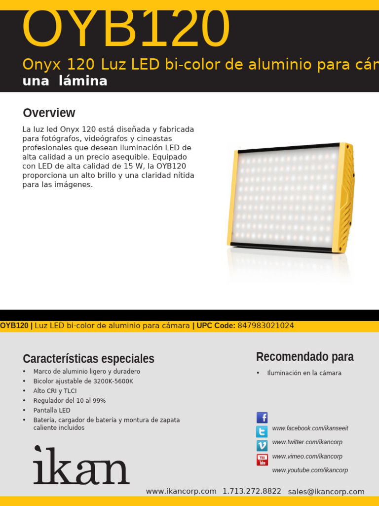 Luz LED Onyx 120 Bi-color para Cámara | PDF | Diodo emisor de luz