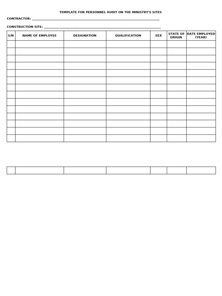 Personnel Audit Template for Contractors | PDF