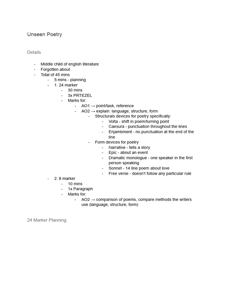 English Literature Paper 2 Answer Structures | PDF | Poetry | Writing
