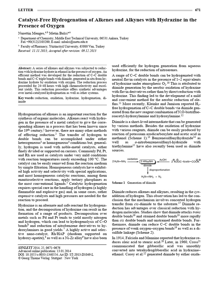 Chemists: Catalyst-Free Hydrogenation | PDF | Catalysis | Alkene