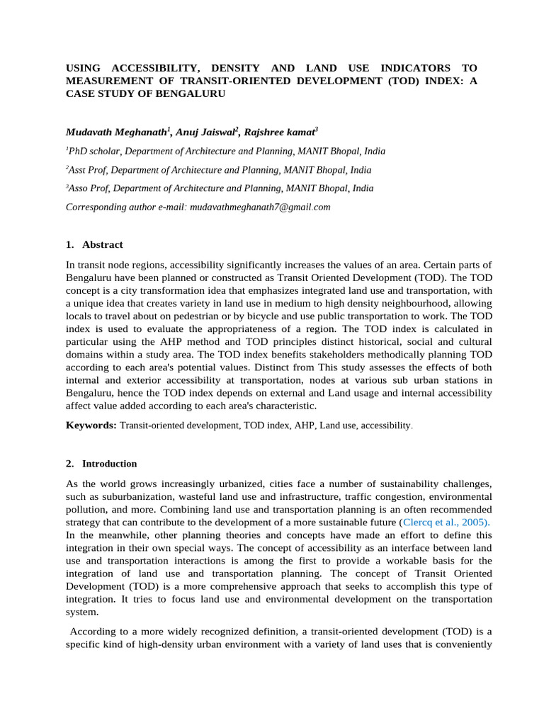 TOD Index Evaluation in Bengaluru | PDF | Public Transport | Transport