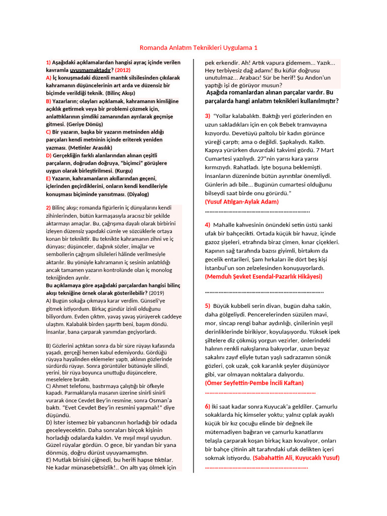 Romanda Anlatım Teknikleri Uygulama 1 | PDF