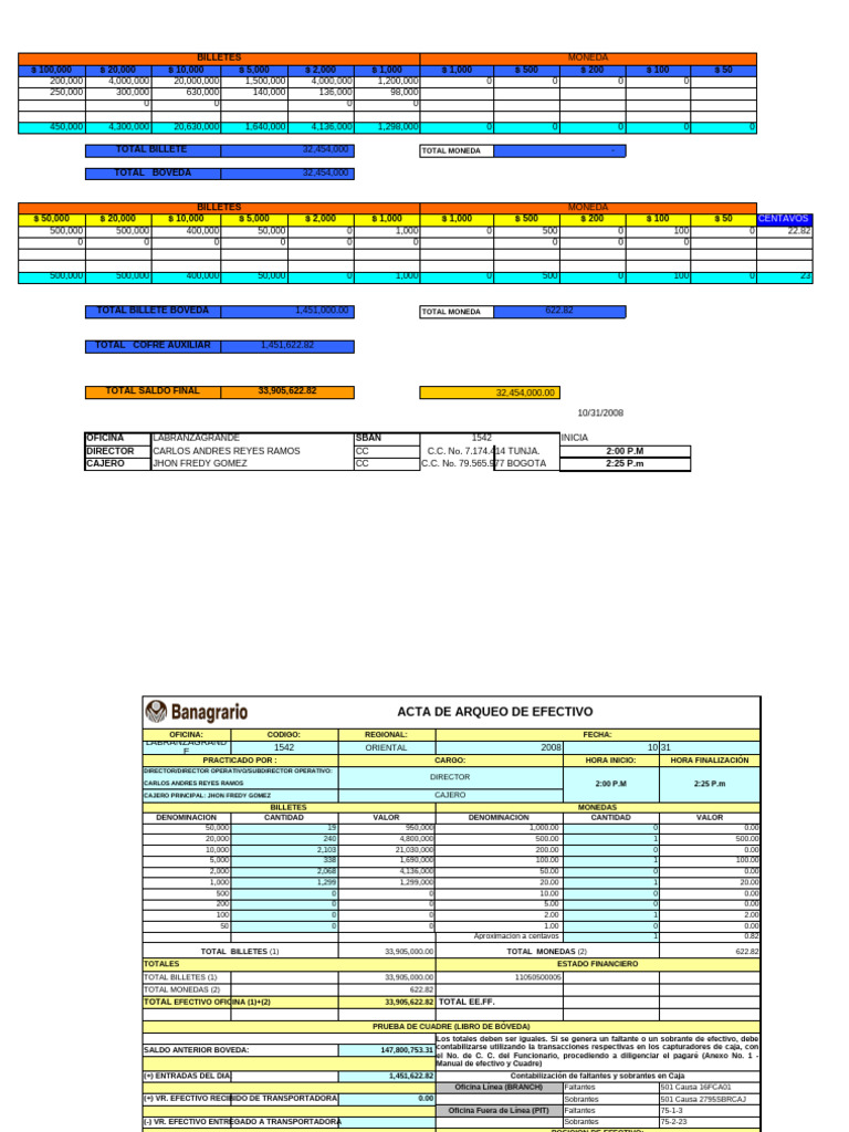 Formato Acta de Arqueo | PDF