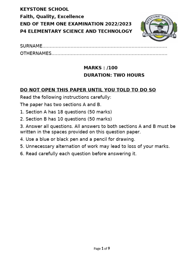 P4 Science Exam Questions Term 1 | PDF