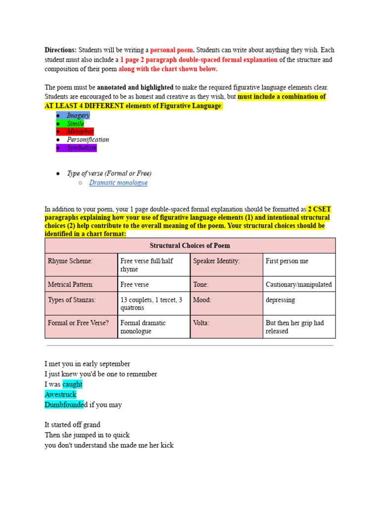 Writing A Poem Summative | PDF | Poetry