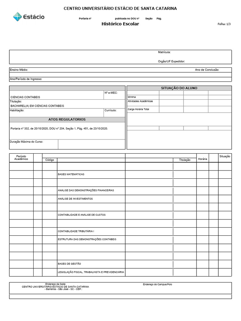 Histórico Escolar Estácio | PDF | Contabilidade | Academia