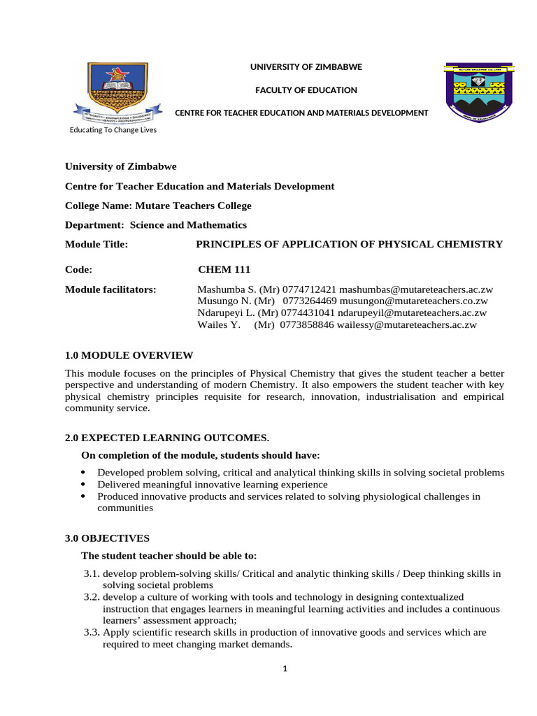 CHEM111 Principles of Application of Physical Chemistry | PDF ...