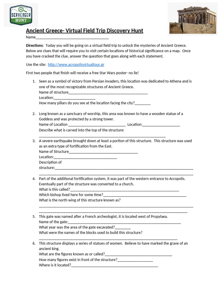Ancient Greece-Virtual Field Trip Discovery Hunt: Directions | PDF